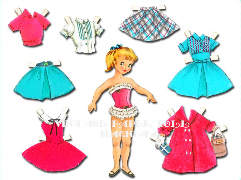 Vintage Paper Doll Magnets In Tin on Luulla